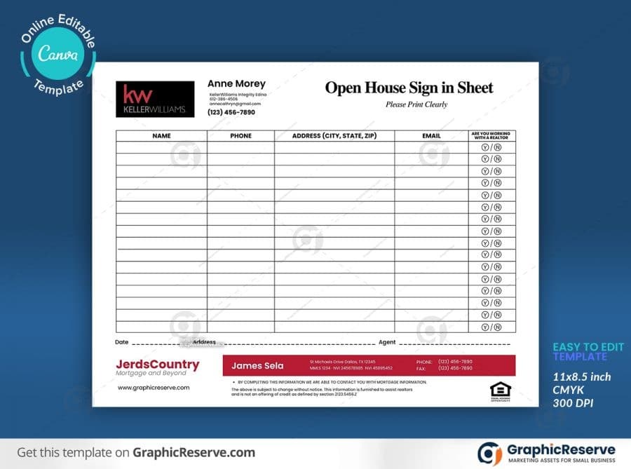 KW Keller Williams Open House Sign In Sheet Canva Online Editable 