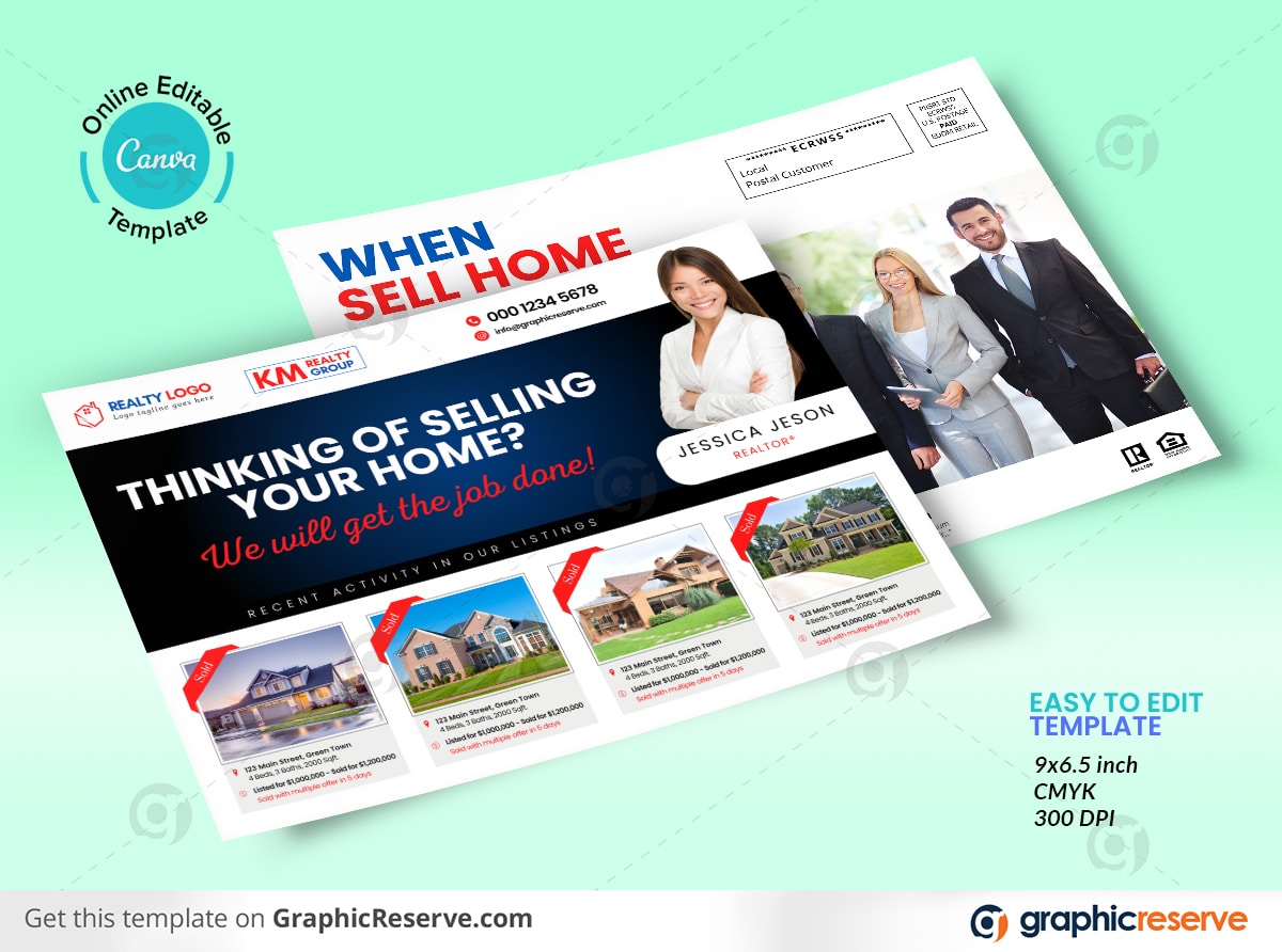 Real Estate Direct Mail EDDM Postcard Canva Template Graphic Reserve