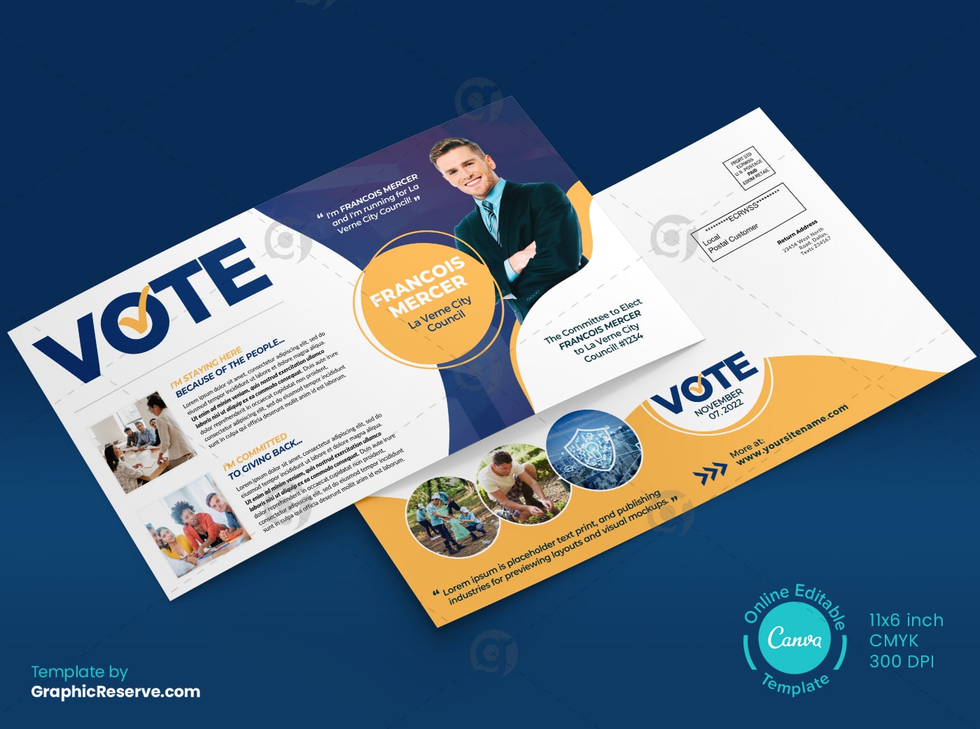 Election Campaign EDDM Mailer Postcard Design Canva Template 