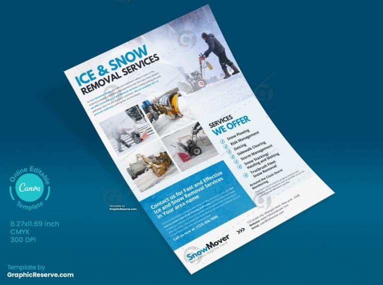 Ice & Snow Removal Flyer Design Canva template - Graphic Reserve