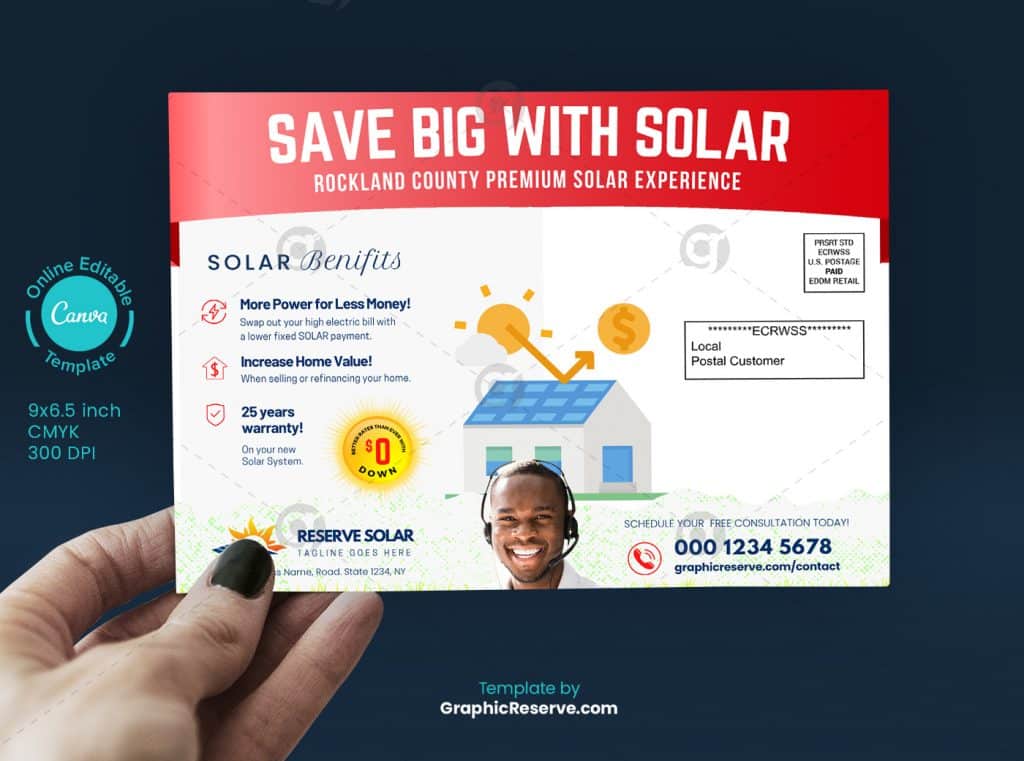 Elevate Solar Marketing with EDDM Postcard Canva Template