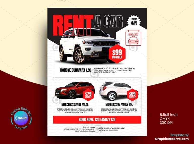 Rent Car Flyer Design Canva Template
