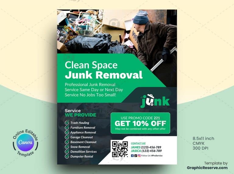 Junk Removal Flyer Canva Template for Clean Space Junk Removal Services