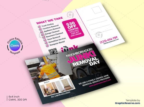 Junk Removal Postcard Design Canva Template