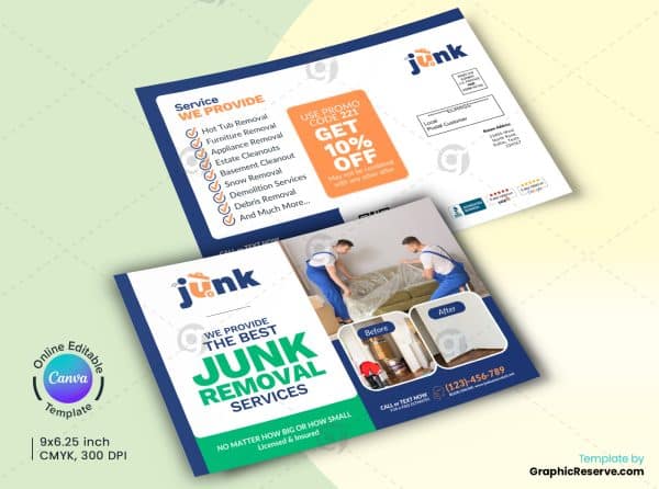Junk Removal Postcard Canva Design - Graphic Reserve