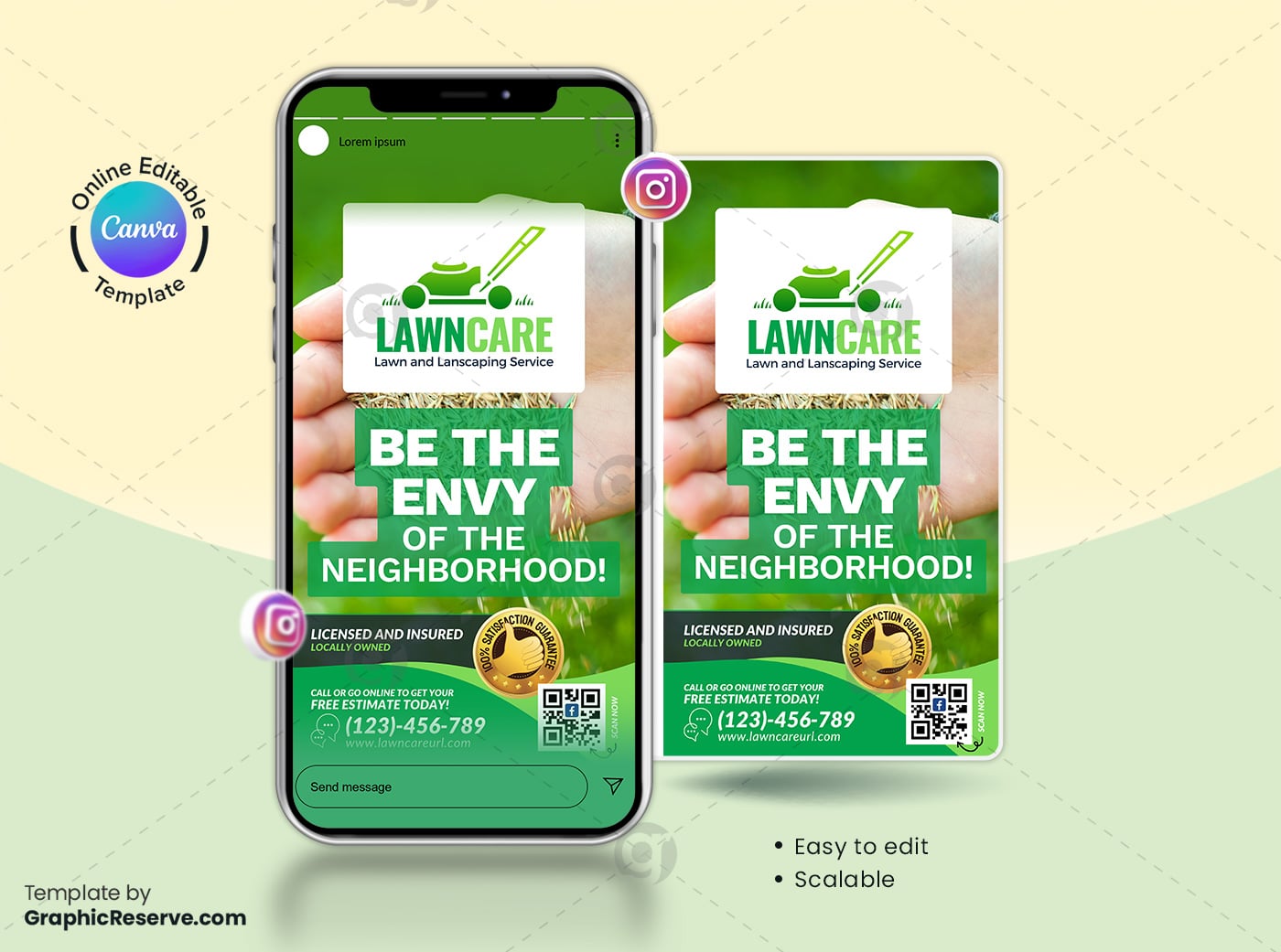 Lawn Service Instagram Story Banner Canva Template Graphic Reserve