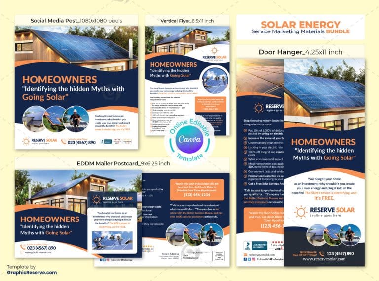 Solar Energy Marketing Material Bundle Canva Template