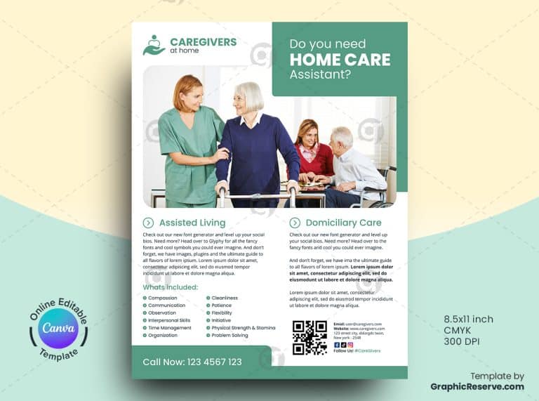 Caregivers Hiring Home Care Canva Flyer 3 in 1 Bundle Template