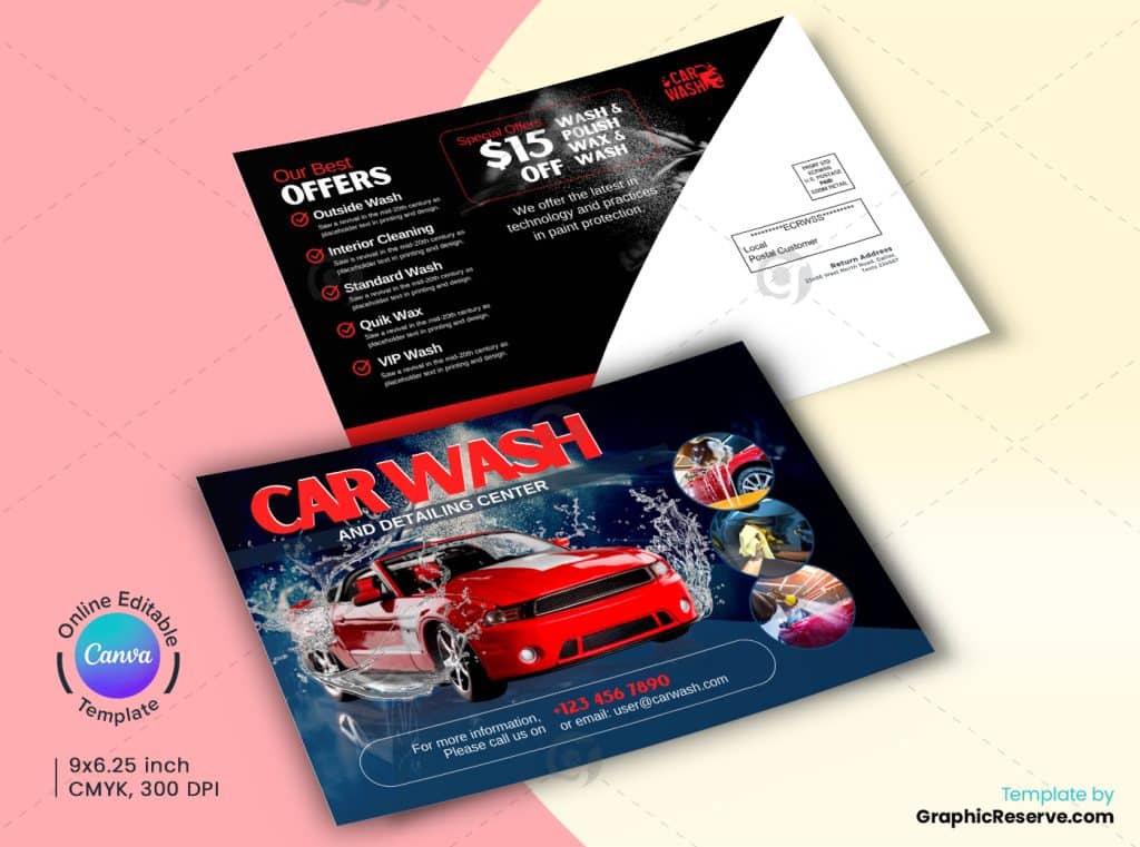 Car Wash Servicing Canva Template Marketing Material Bundle