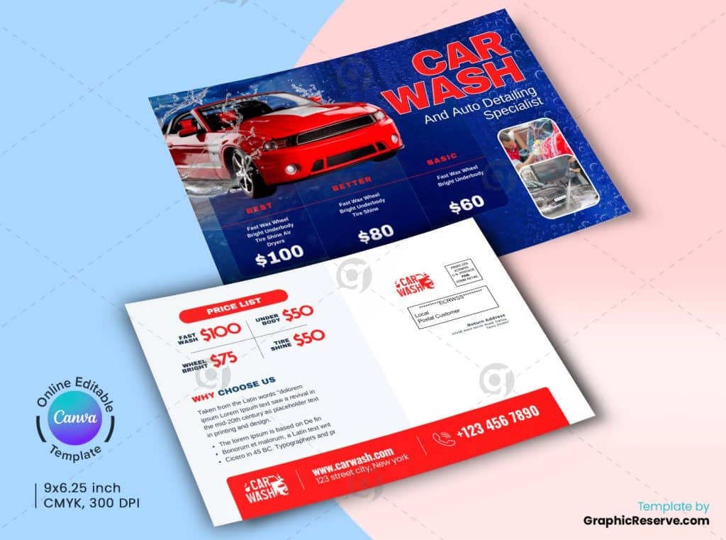 Car Wash Service Offer Marketing Material Canva Template Bundle