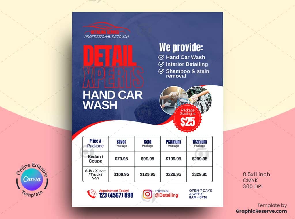Auto Detailing Price Package Flyer 3 in 1 Bundle Canva Template