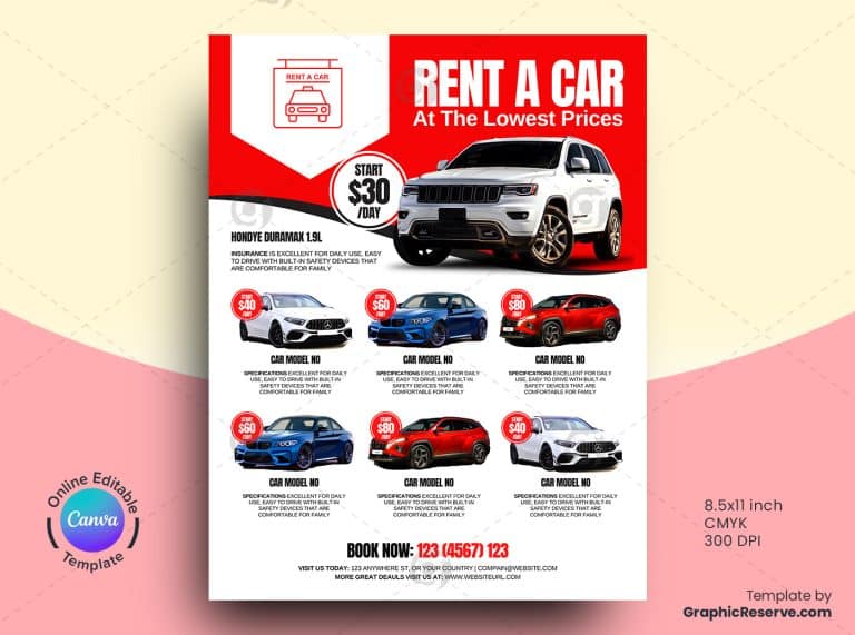 Rent a Car Flyer 3 in 1 Bundle Canva Template