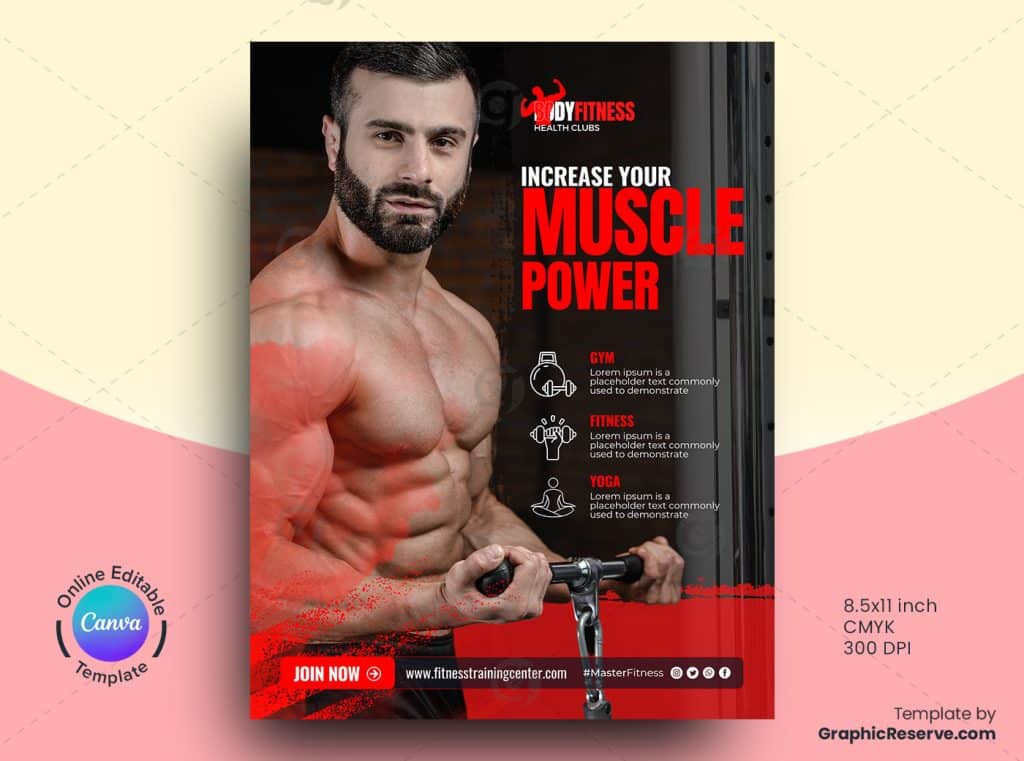 Muscle Power Marketing Material Bundle Canva Template