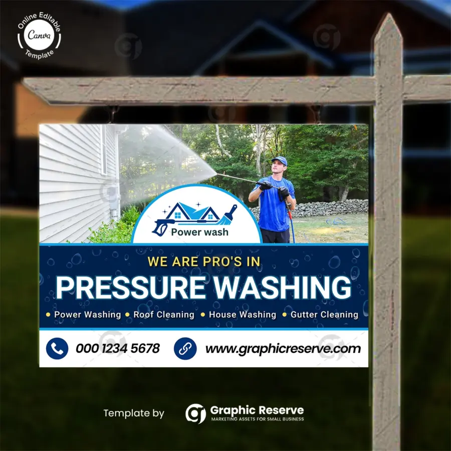 Editable Pressure Washing Yard Sign Template in Canva