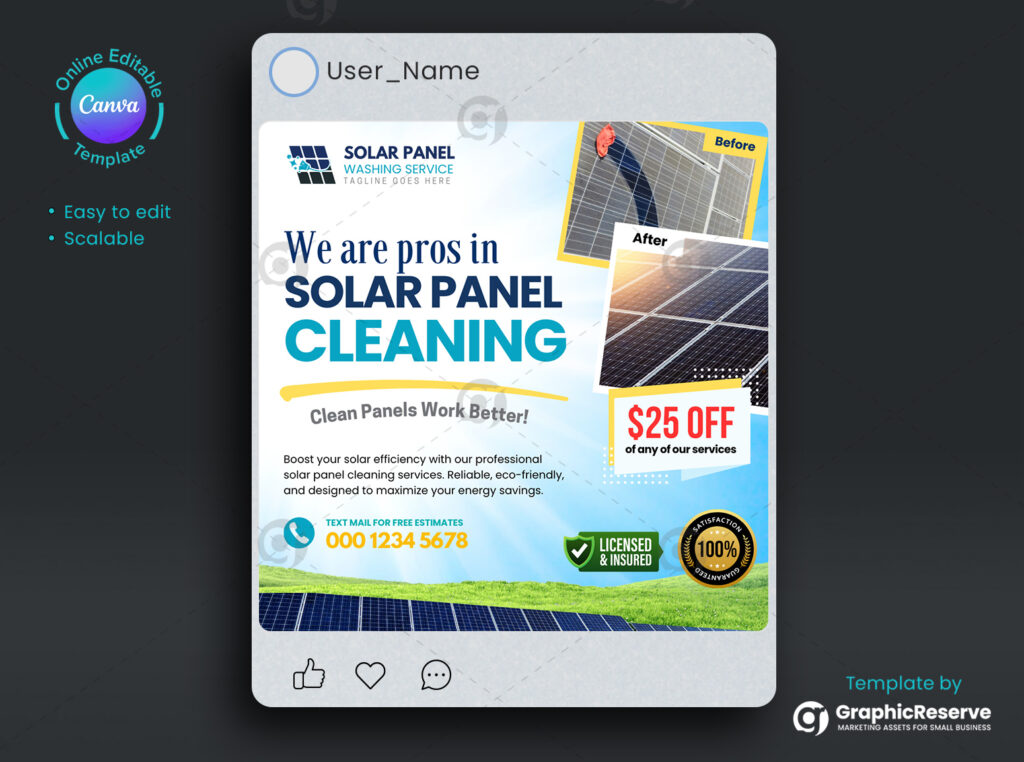 Solar Panel Cleaning Digital Marketing Poster Design Canva Templates