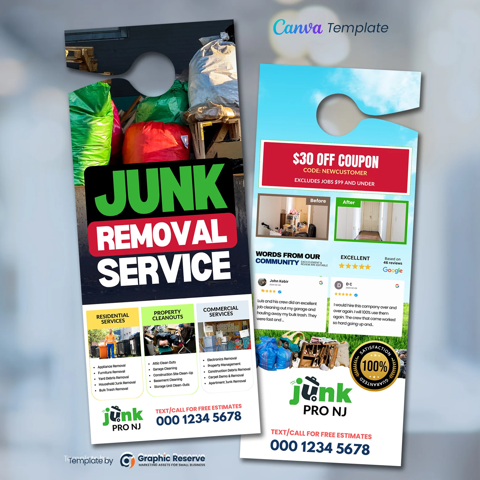 Junk Removal Advertising Door Hanger Canva Template